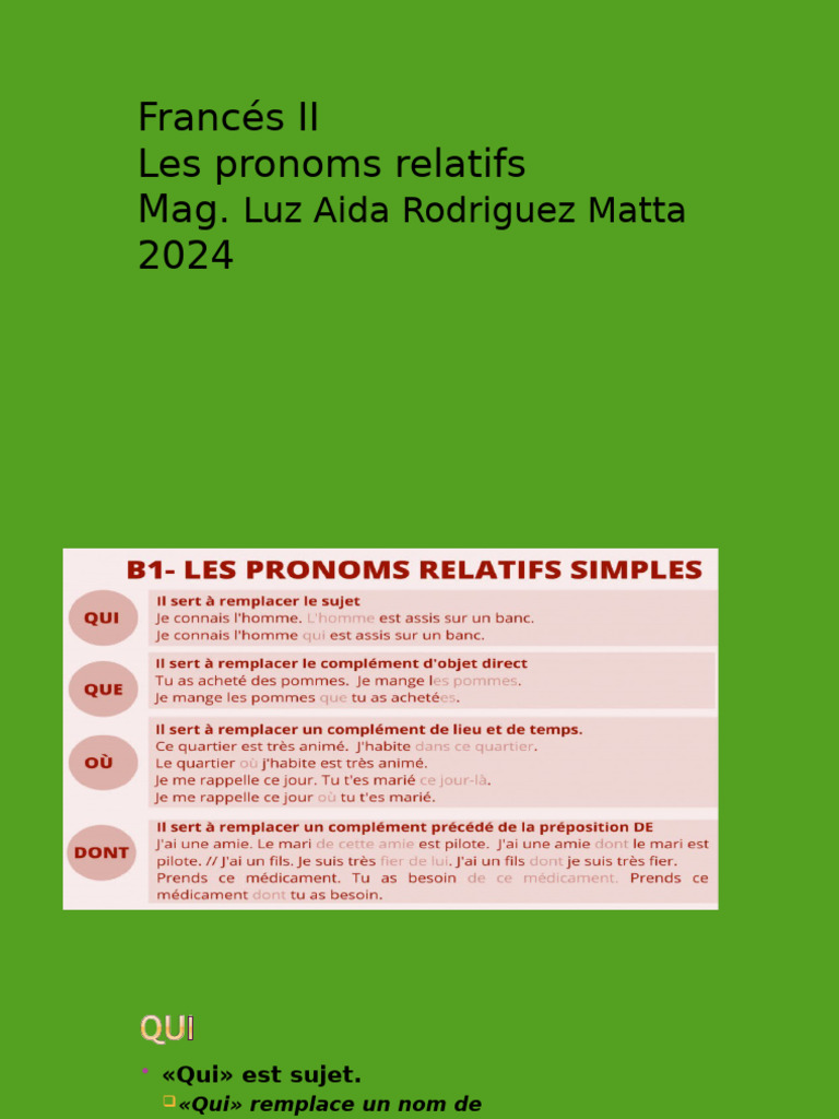 Pronoms relatifs en français : guide et exercices | PDF