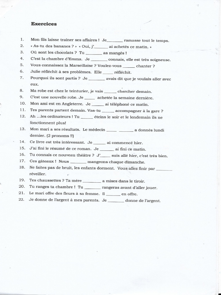 Les Pronoms Personnel Complement Cod Coi Exercices | PDF