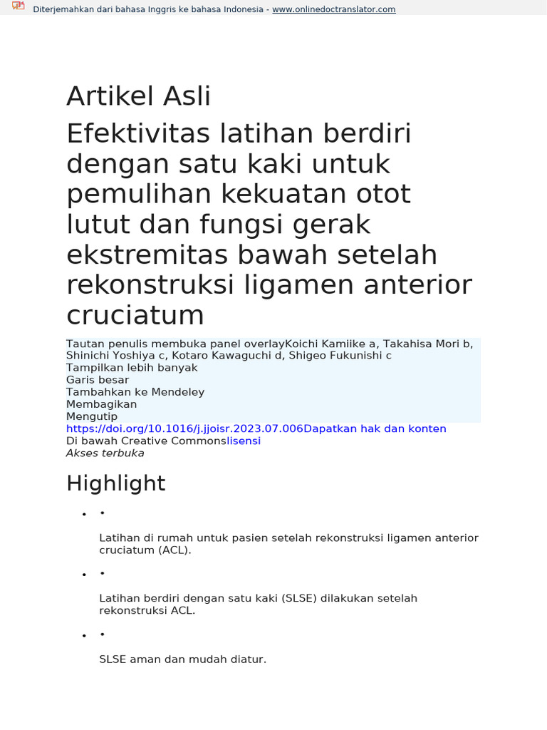 Effectiveness of Single Leg Standing Up Exercise for Recovery of Knee ...