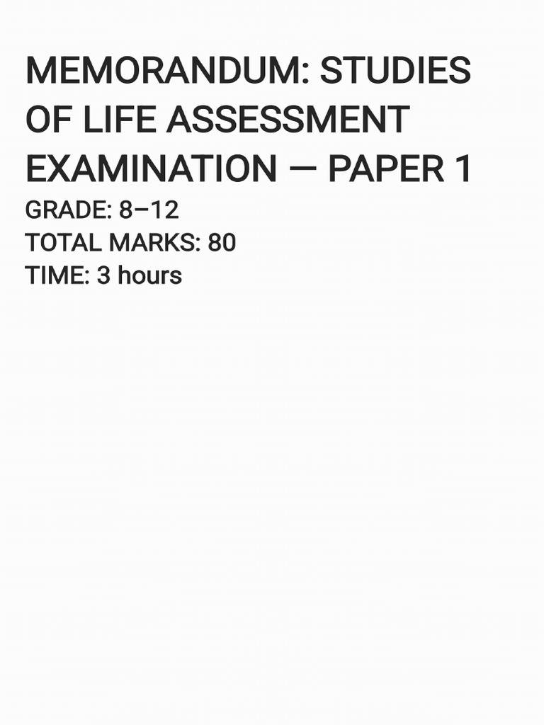 Studies of LifeP1 Memo Grade 8-12 | PDF