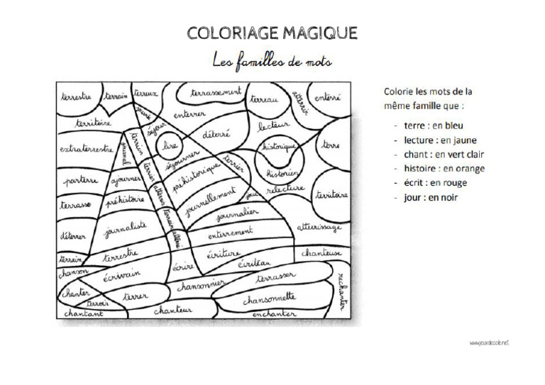 Coloriage Magique Familles de Mots Vocabulaire | PDF
