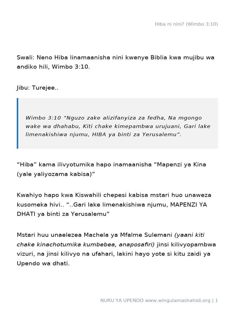Hiba Ni Nini - (Wimbo 3 - 10) | PDF