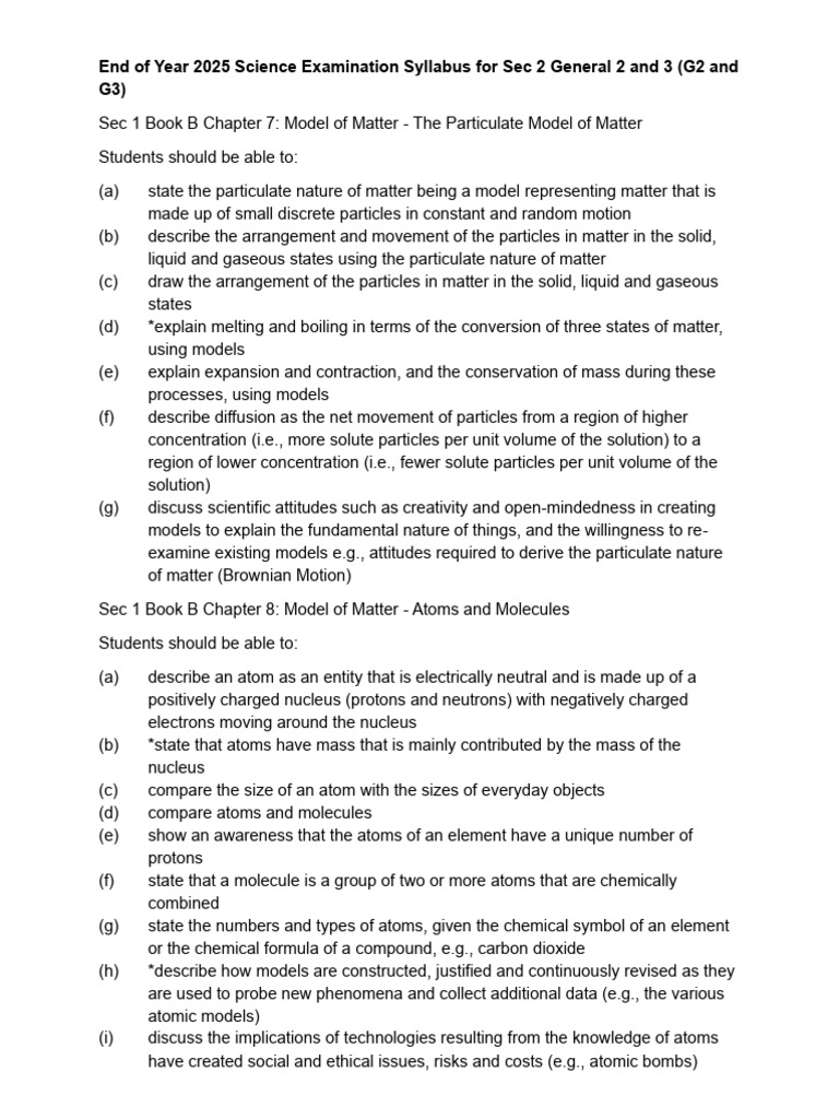 2025 Sec 2 Science Exam Syllabus | PDF | Heat Transfer | Matter