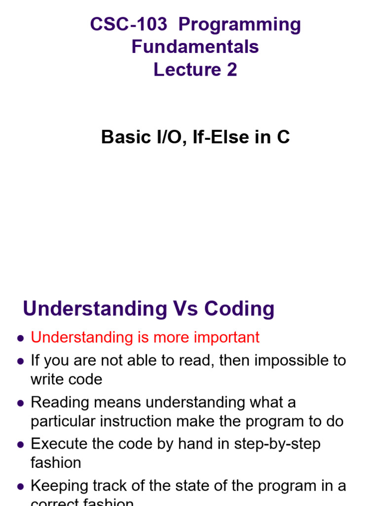 Lecture 2 Programming Fundamentals Data, Vriabl, Arthmatic, Printf ...