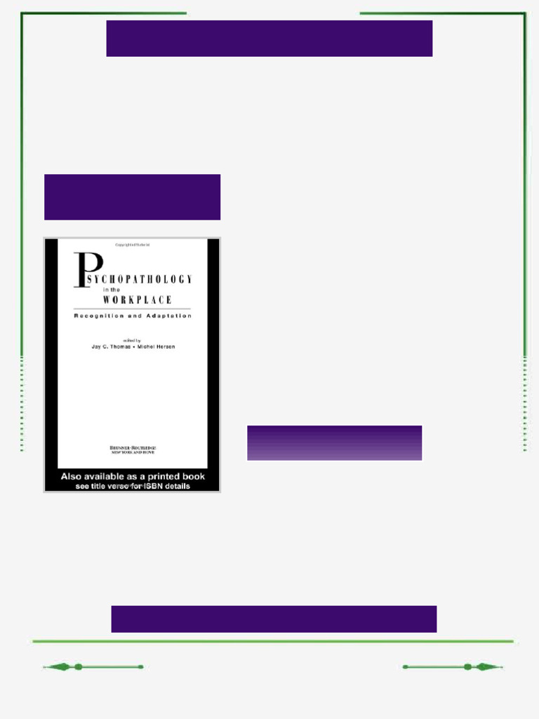 Psychopathology in the Workplace Recognition and Adaptation 1st Edition ...