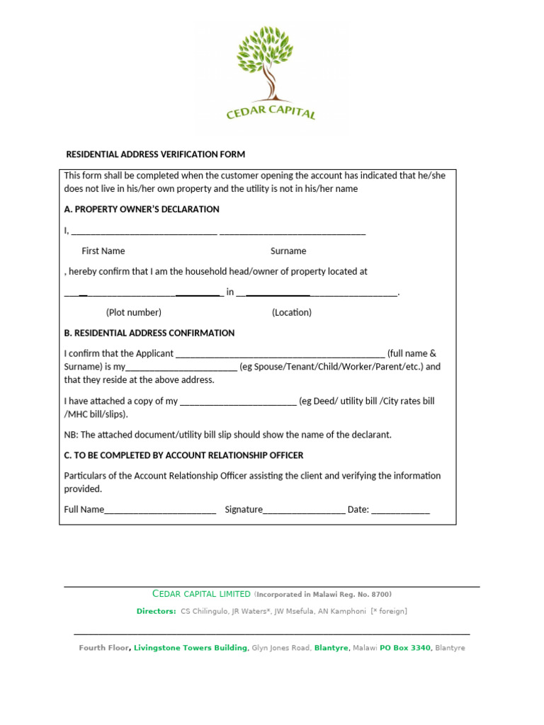 Residential Address Verification Form | PDF
