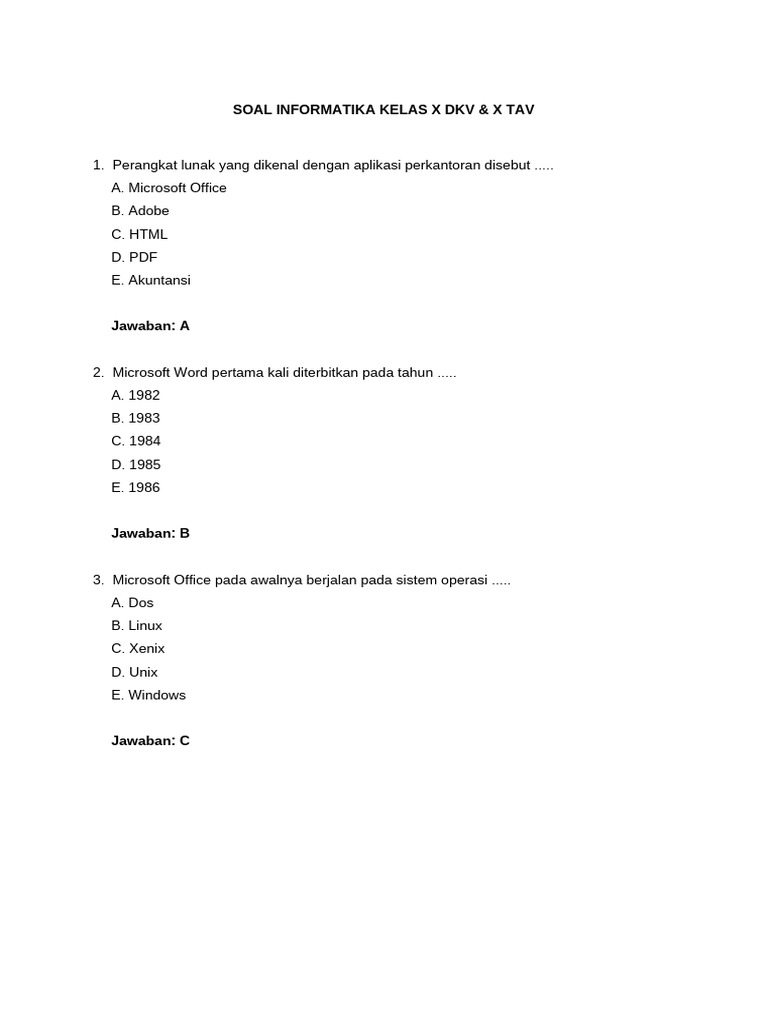 Soal Informatika Kelas X DKV & TAV | PDF