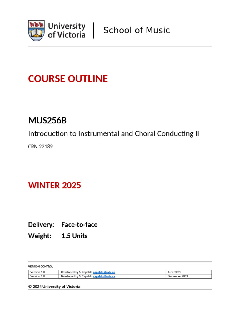 MUS256B Course Outline S2025 | PDF | Conducting | Academic Integrity