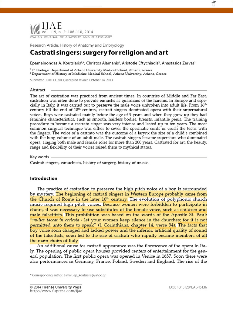 Castrati Singers - Surgery For Religion and Art | PDF | Human Voice ...
