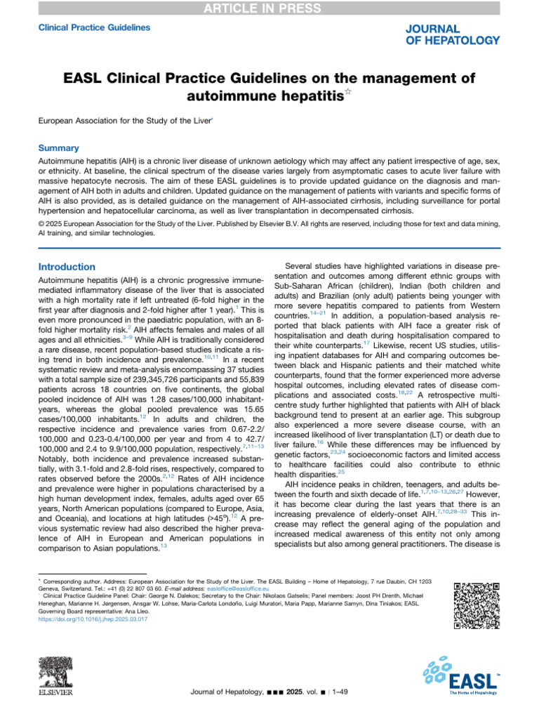 EASL Guidelines for Autoimmune Hepatitis | PDF | Hepatitis | Cirrhosis