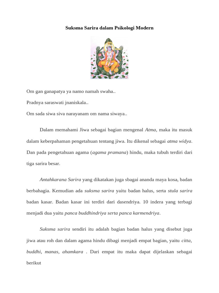 Suksma Sarira dalam Psikologi Hindu | PDF
