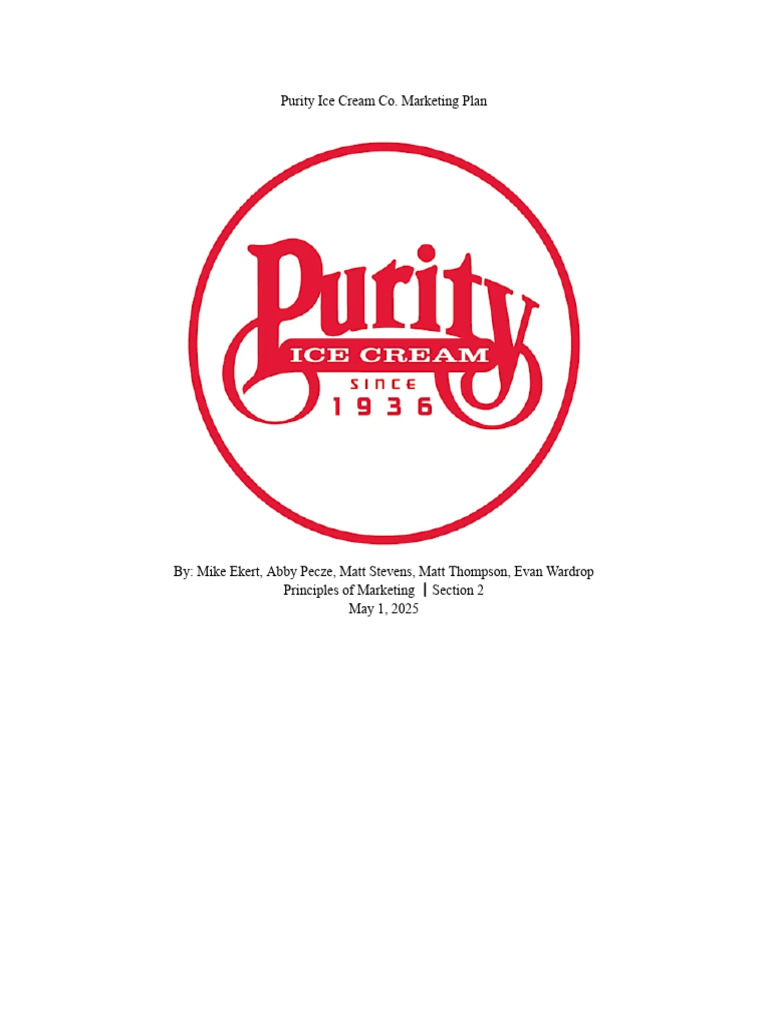 Purity Ice Cream Co. Final Marketing Plan | PDF | Brand | Foods