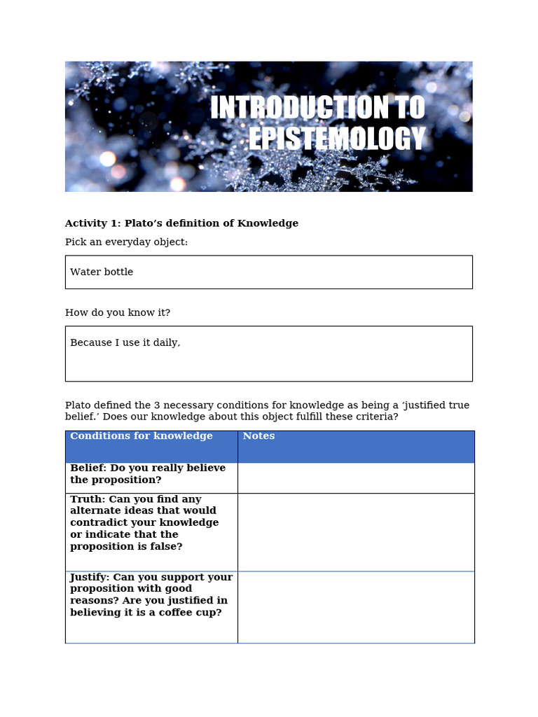 1b Introduction To Epistemology Worksheet Part 2 | PDF