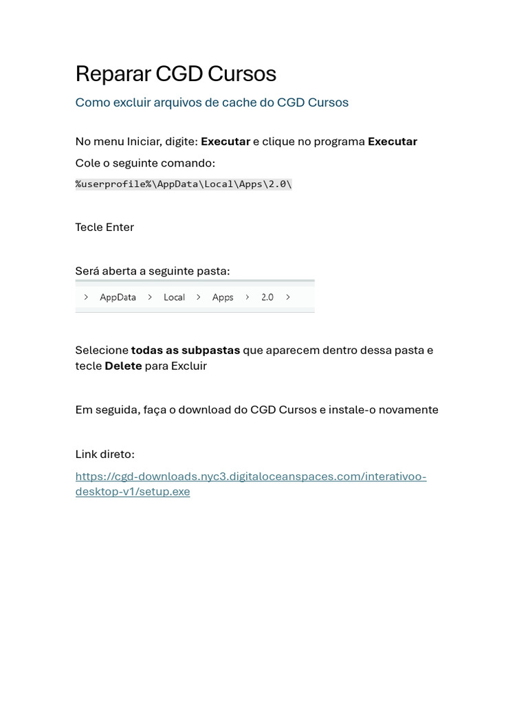 Como Excluir Cache do CGD Cursos | PDF