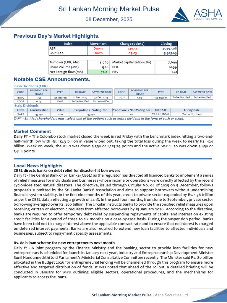 Previous Day's Market Highlights: Notable CSE Announcements | PDF ...