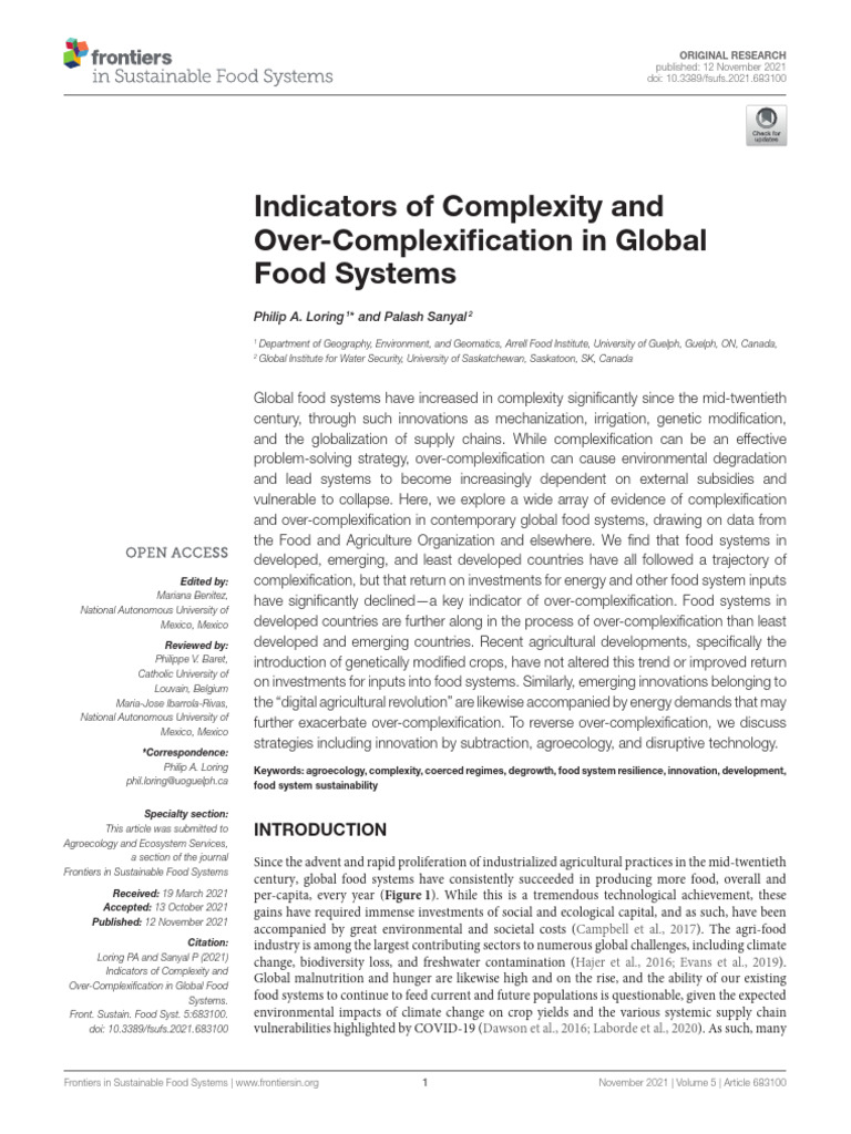 Indicators of Complexity and Over-Complexification in Global Food ...