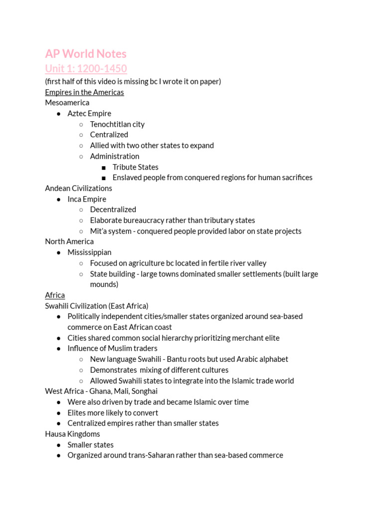 AP World Review Notes Units 1-4 | PDF | Slavery | Qing Dynasty