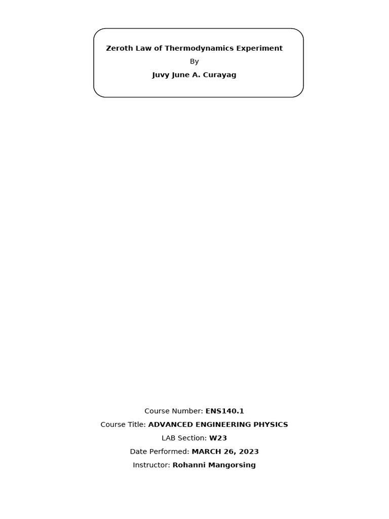 Zeroth Law of Thermodynamics Experiment | PDF | Temperature ...