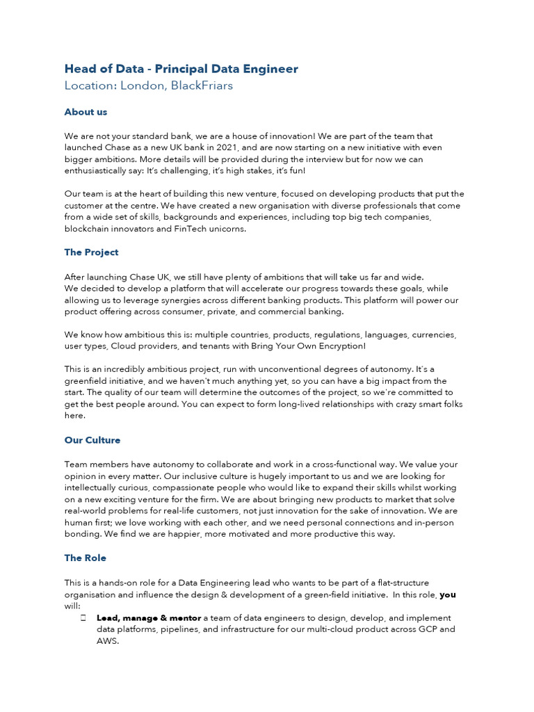 Principal Data Engineer Job in London | PDF | Data | Information Science