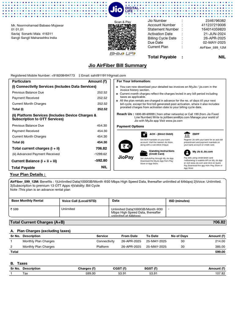 April Jio Air Bill | PDF | Payments | Credit Card