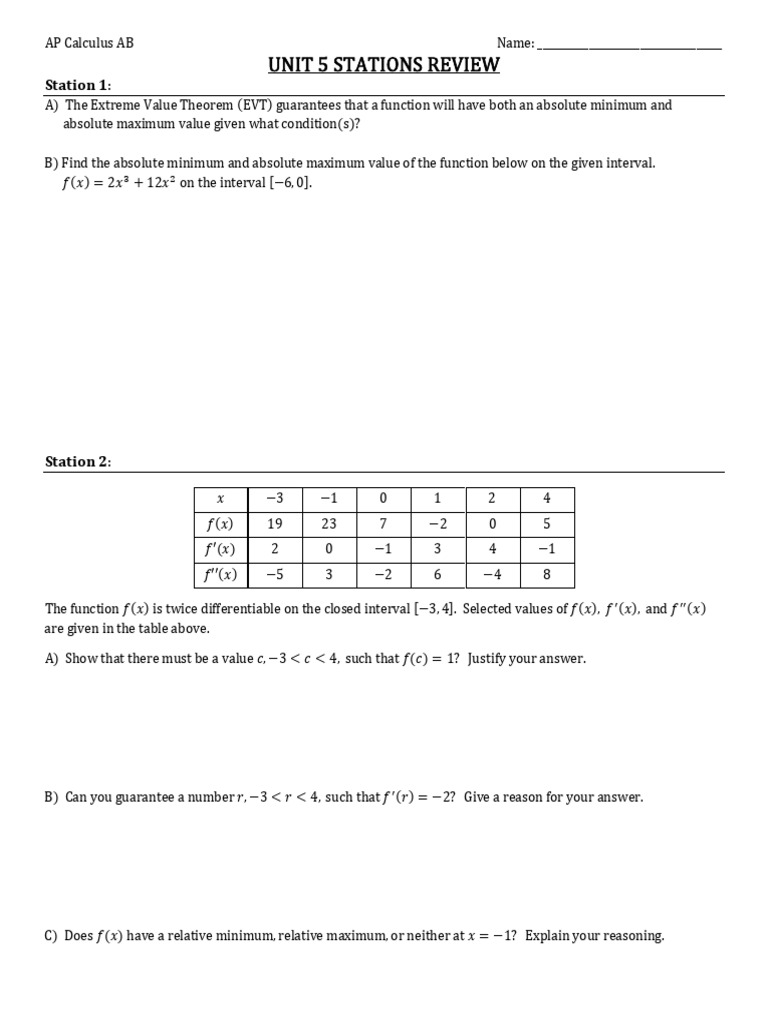 Unit 5 Stations Review (25-26) Worksheet Format | PDF | Mathematical ...