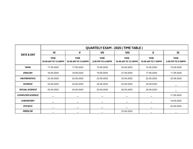 Q - Time Table 2025 | PDF