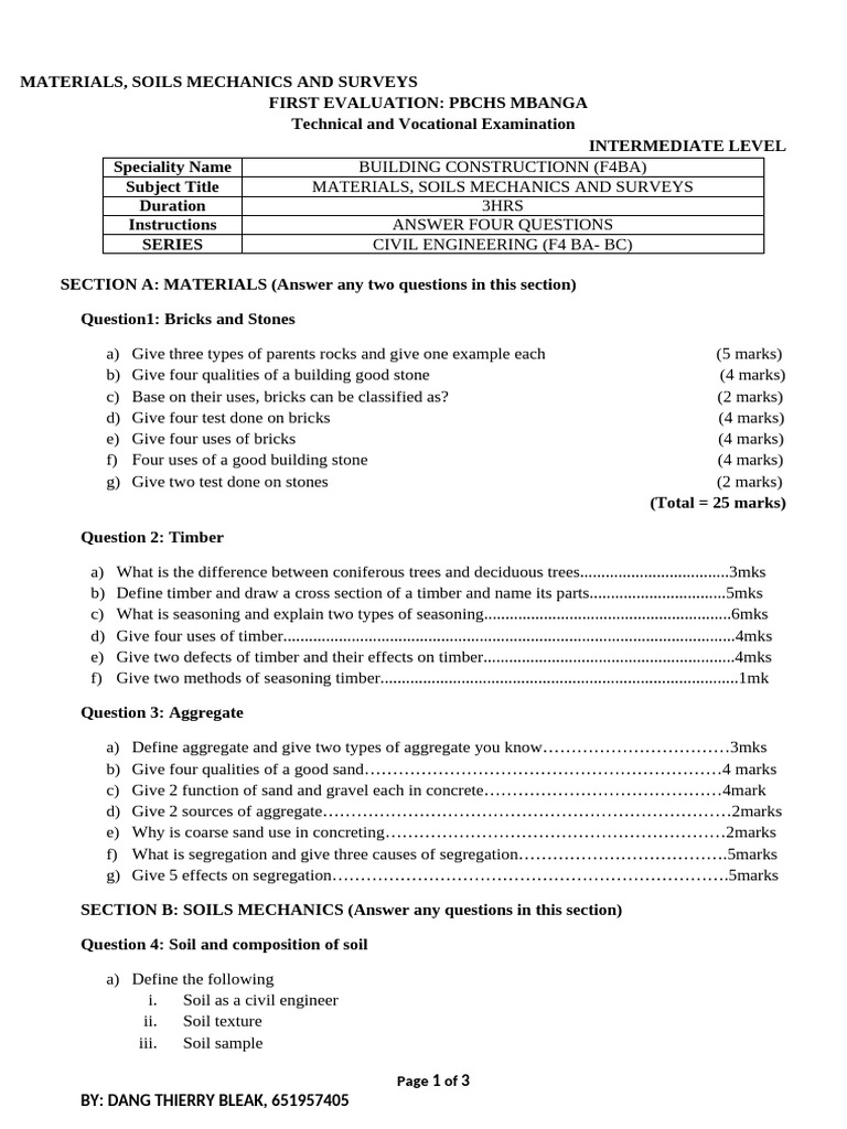 Civil Engineering Materials and Surveys Exam | PDF | Soil | Natural ...