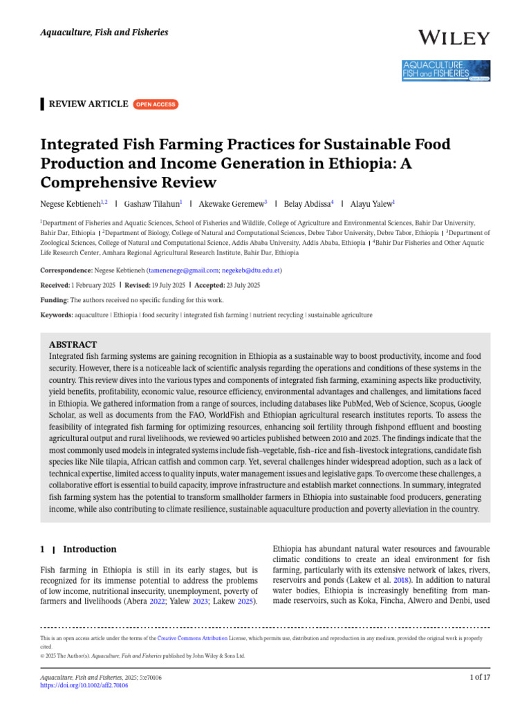 Integrated Fish Farming in Ethiopia | PDF | Agriculture | Aquaculture