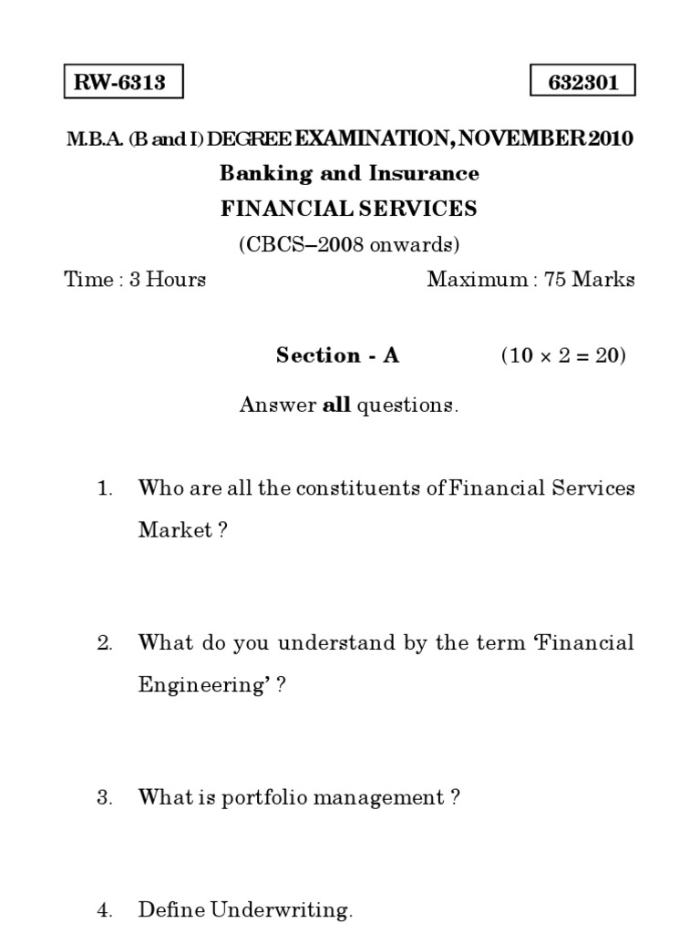 MBA Exam Questions Cover Banking, Insurance and Financial Services ...