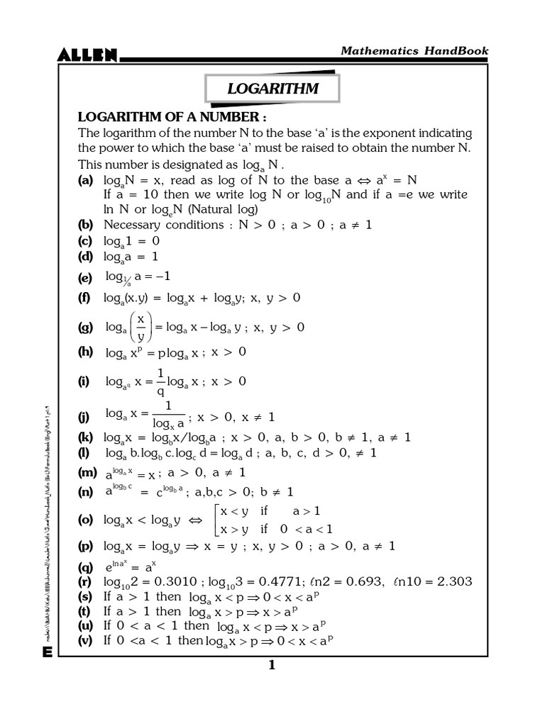 allen formula sheet maths | PDF