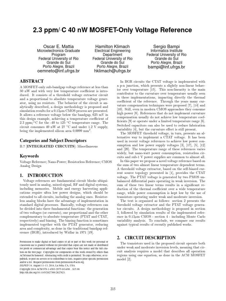 MOSFET Voltage Reference Design | PDF | Mosfet | Field Effect Transistor