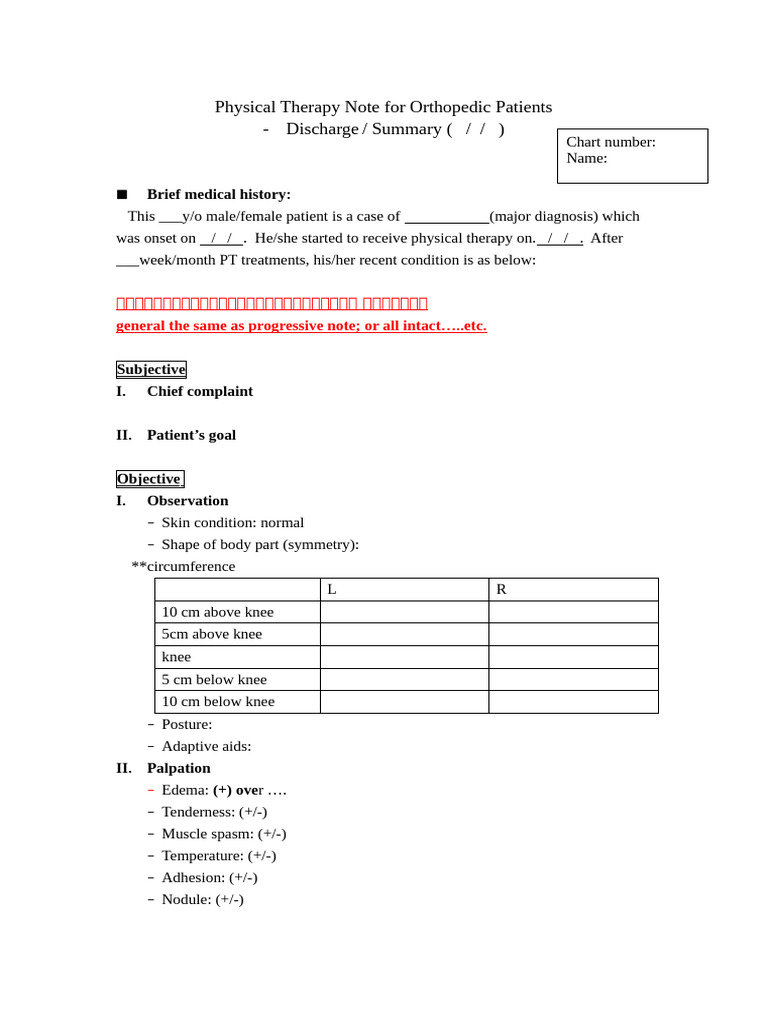 Ortho Chart (Discharge) | PDF