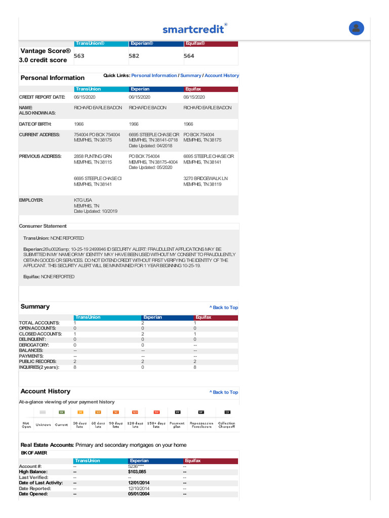 3-Bureau Credit Report & Scores _ Smart Credit | PDF | Bankruptcy ...