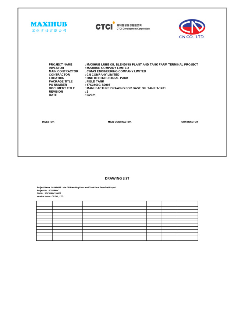 Manufacture Drawing for Base Oil Tank T-1201 | PDF | Mechanical Engineering