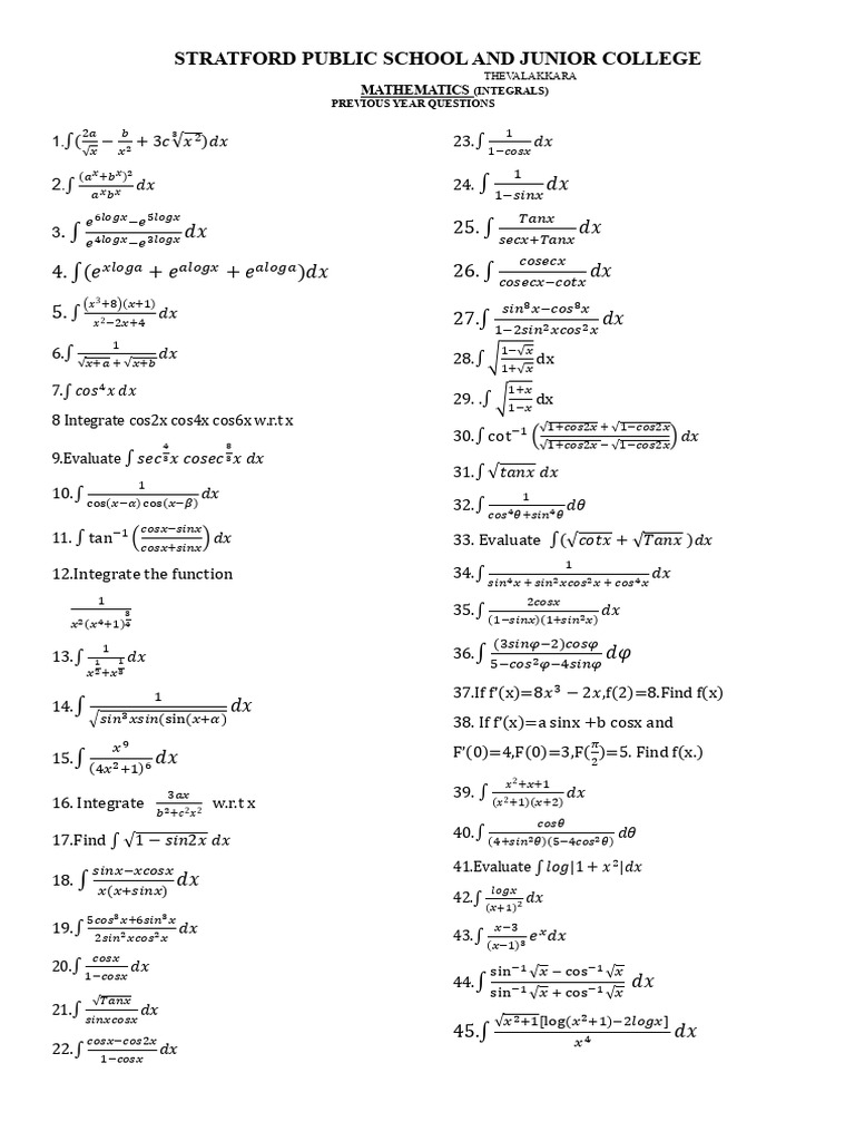 Integrals Previous Year Questions (1) | PDF