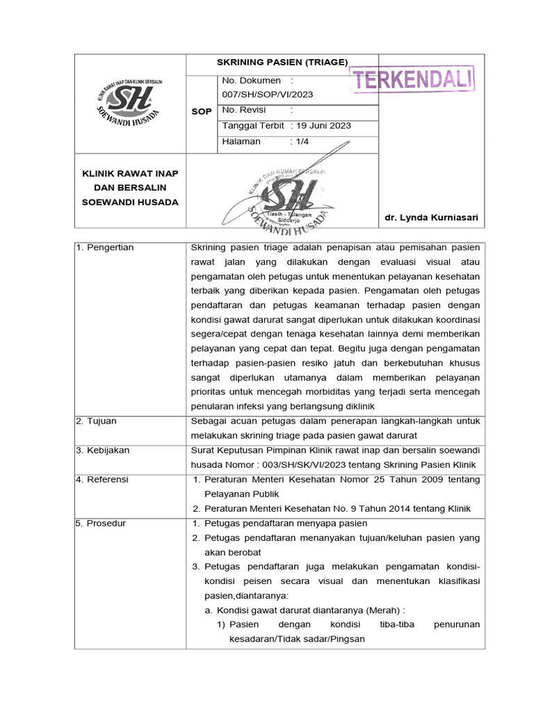 Sop Skrining Pasien Triage | PDF