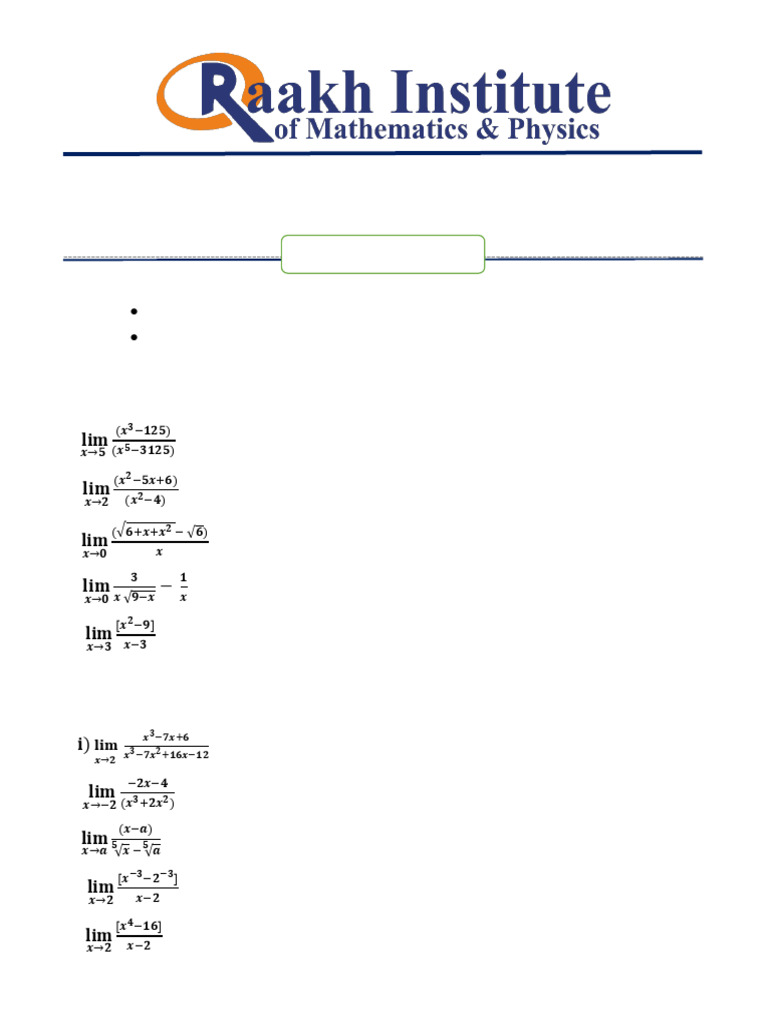11th Grade Maths Limits Practice Test | PDF