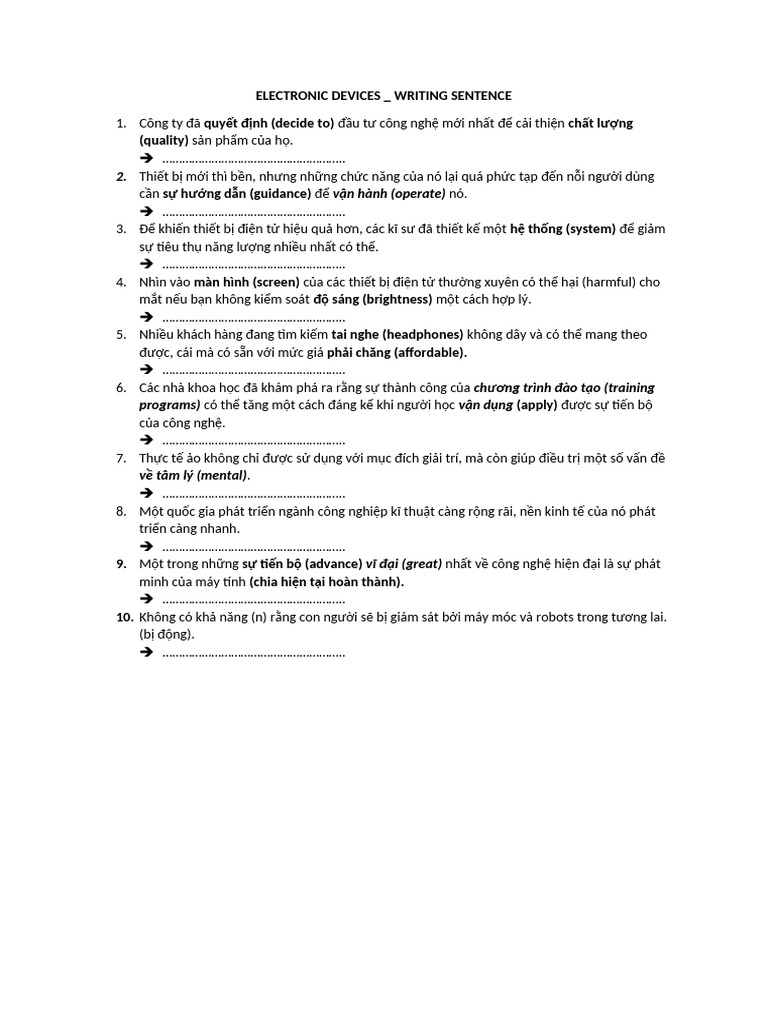 Writing Sentence _ Electronic Devices | PDF