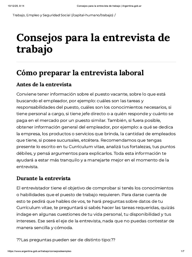 Consejos para La Entrevista de Trabajo - Argentina - Gob.ar | PDF ...