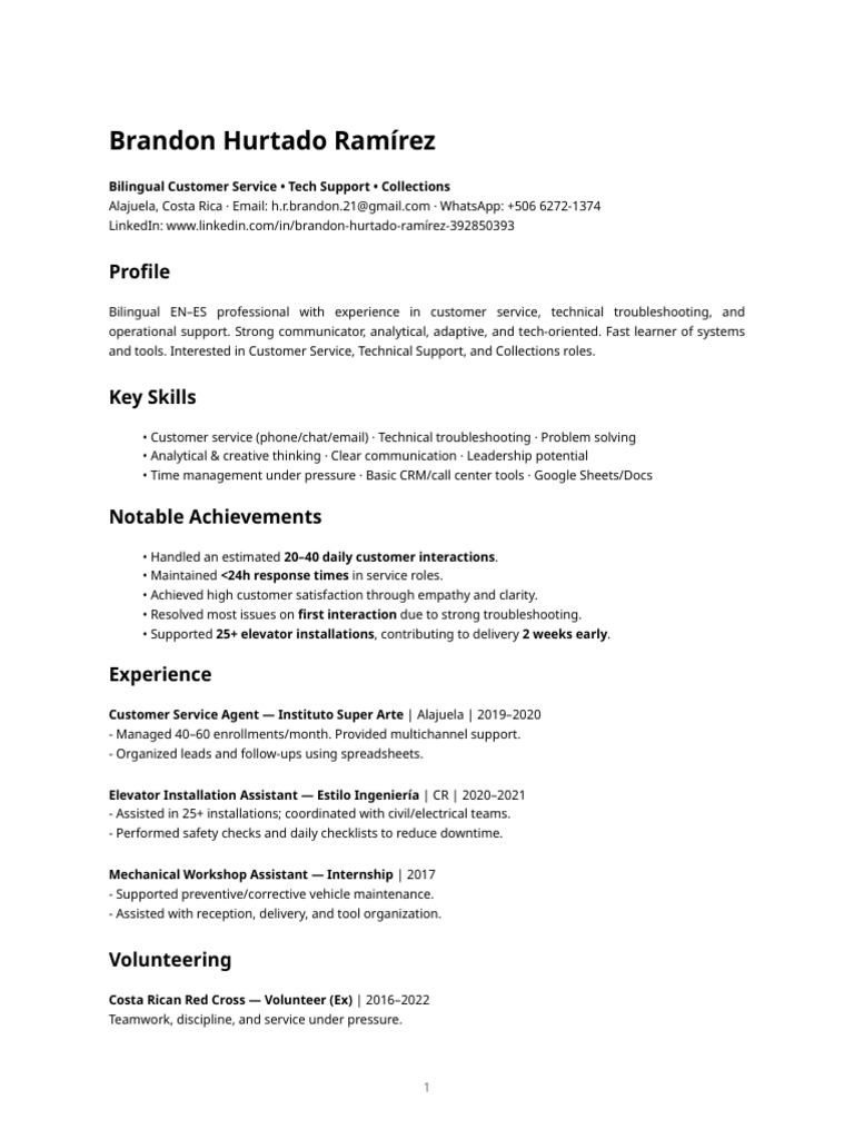 CV Brandon Hurtado en S. Updated | PDF