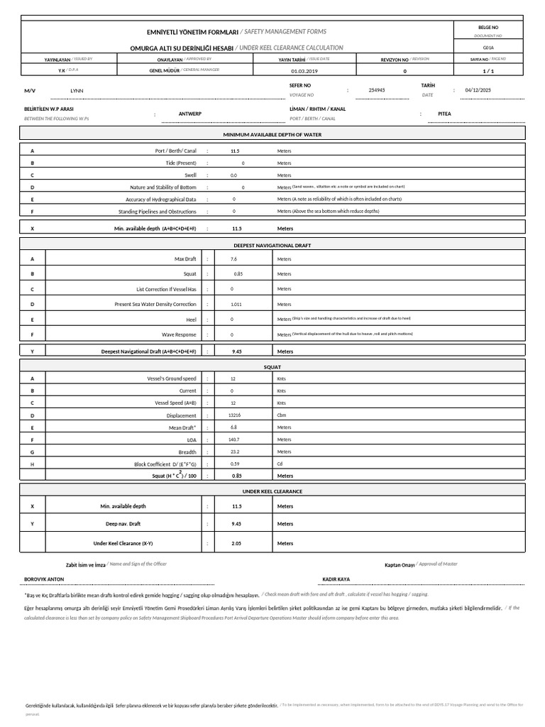 Under Keel Clearance Calculation Report | PDF | Water Transport | Heavy ...