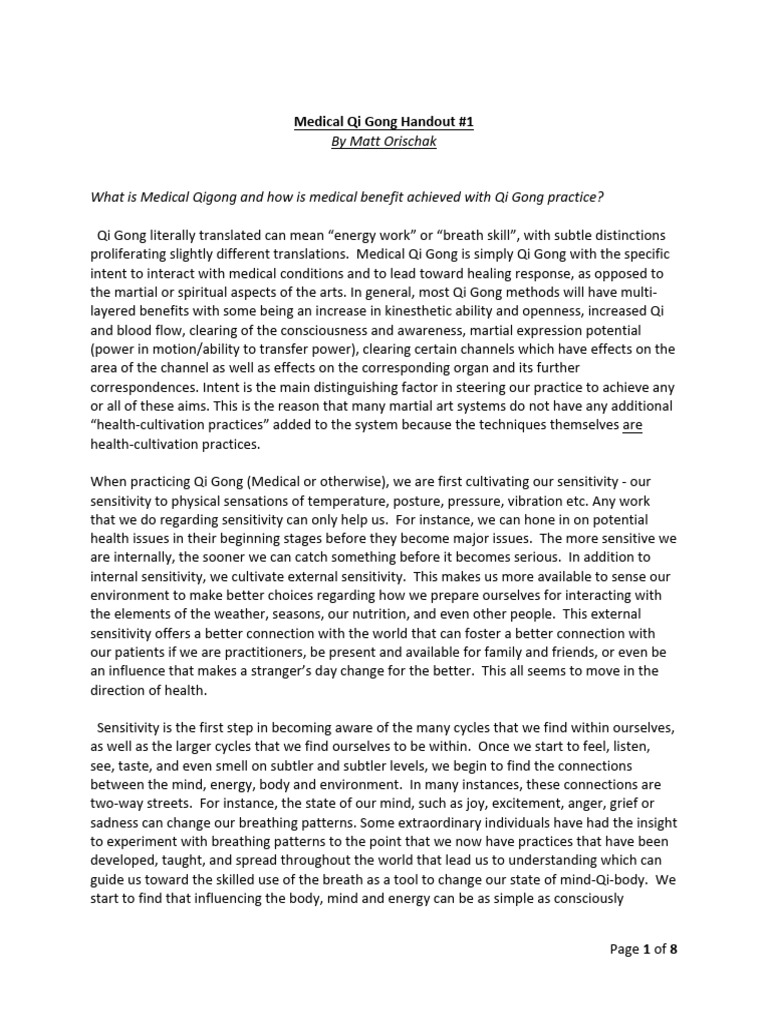 Medical Qi Gong Handout #1 - Revised Aug 2023 | PDF | Qigong | Qi