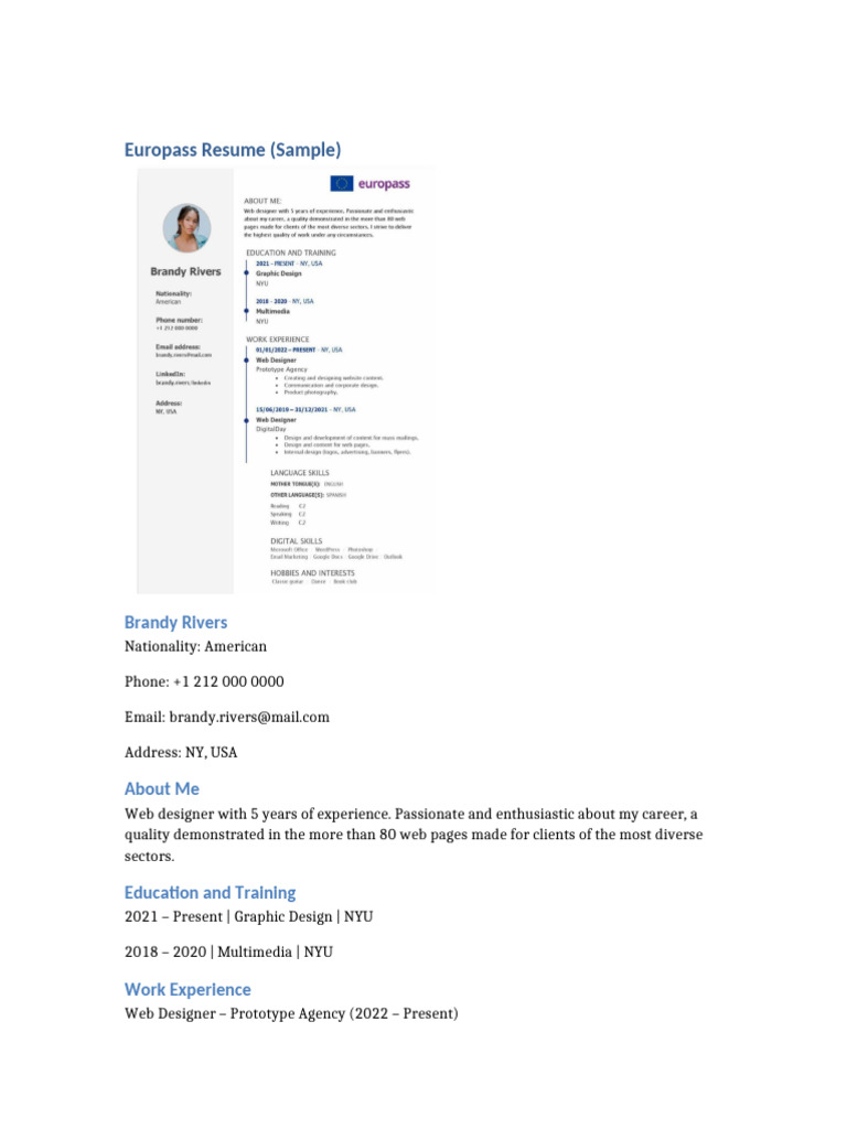 Europass Sample Resume | PDF