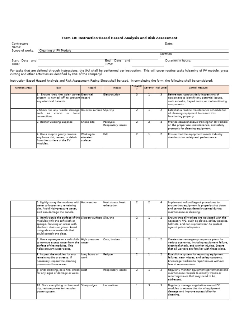 Hazard Analysis for PV Module Cleaning | PDF | Risk | Personal ...