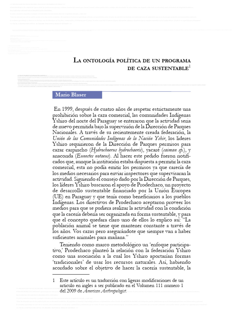 Blaser, Mario. 2009. La Ontología Política de Un Programa de Caza ...