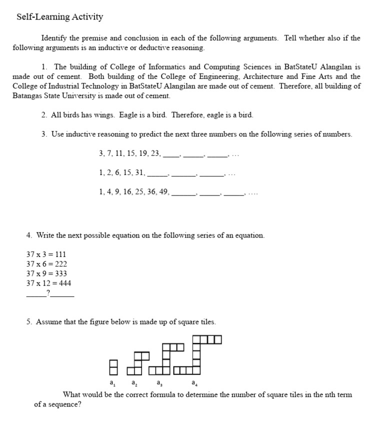 ACTIVITY Inductive and Deductive Reasoning | PDF