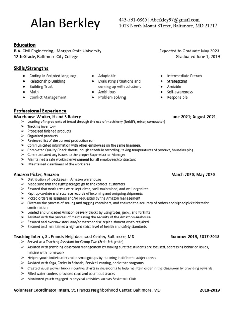 Alan Berkley 2021 Resume | PDF | Warehouse