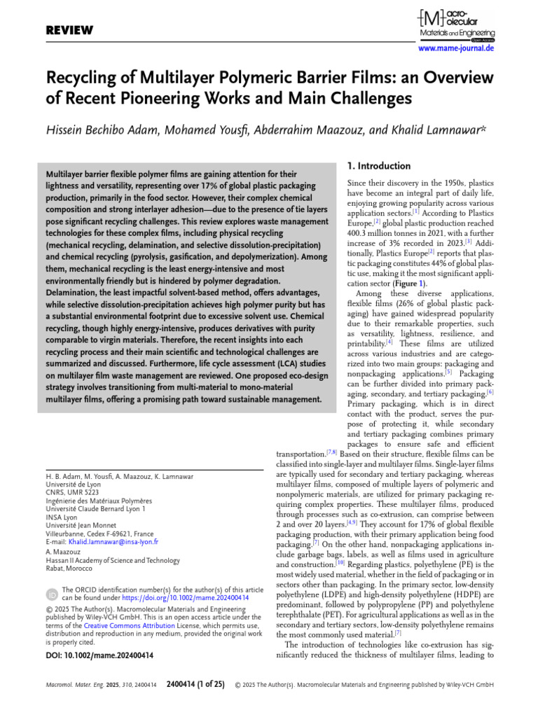 Recycling of Multilayer Polymeric Barrier Films An | PDF | Polyethylene ...