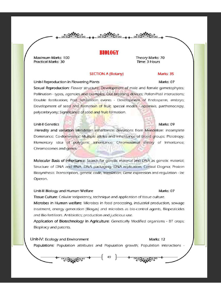 12 Th Botany Syllabus | PDF