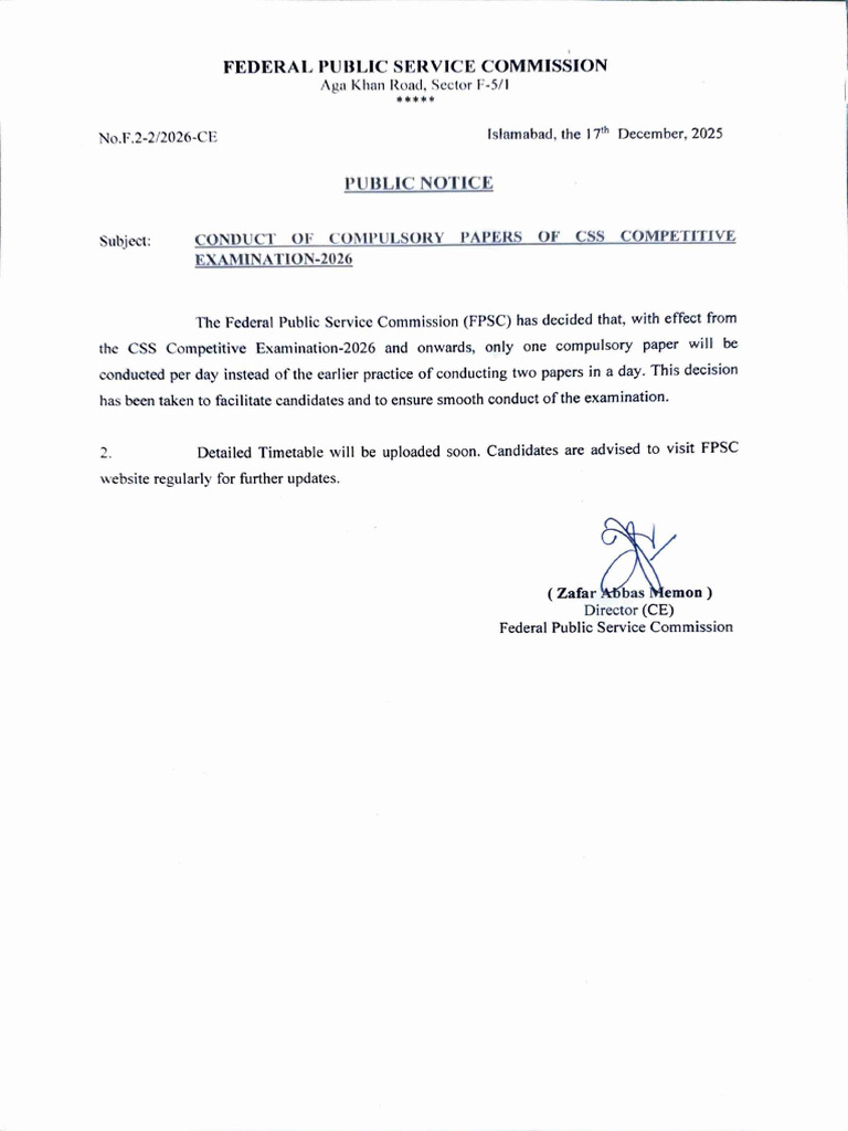 2025 12-17-11!35!18 Public Notice Conduct of Compulsory Papers of CSS ...